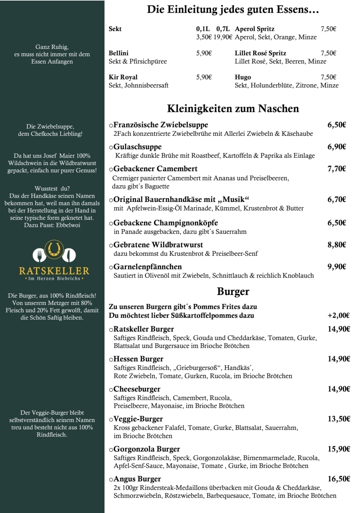 Speisekarte 2024 – Ratskeller Biebrich in Wiesbaden – TheFork