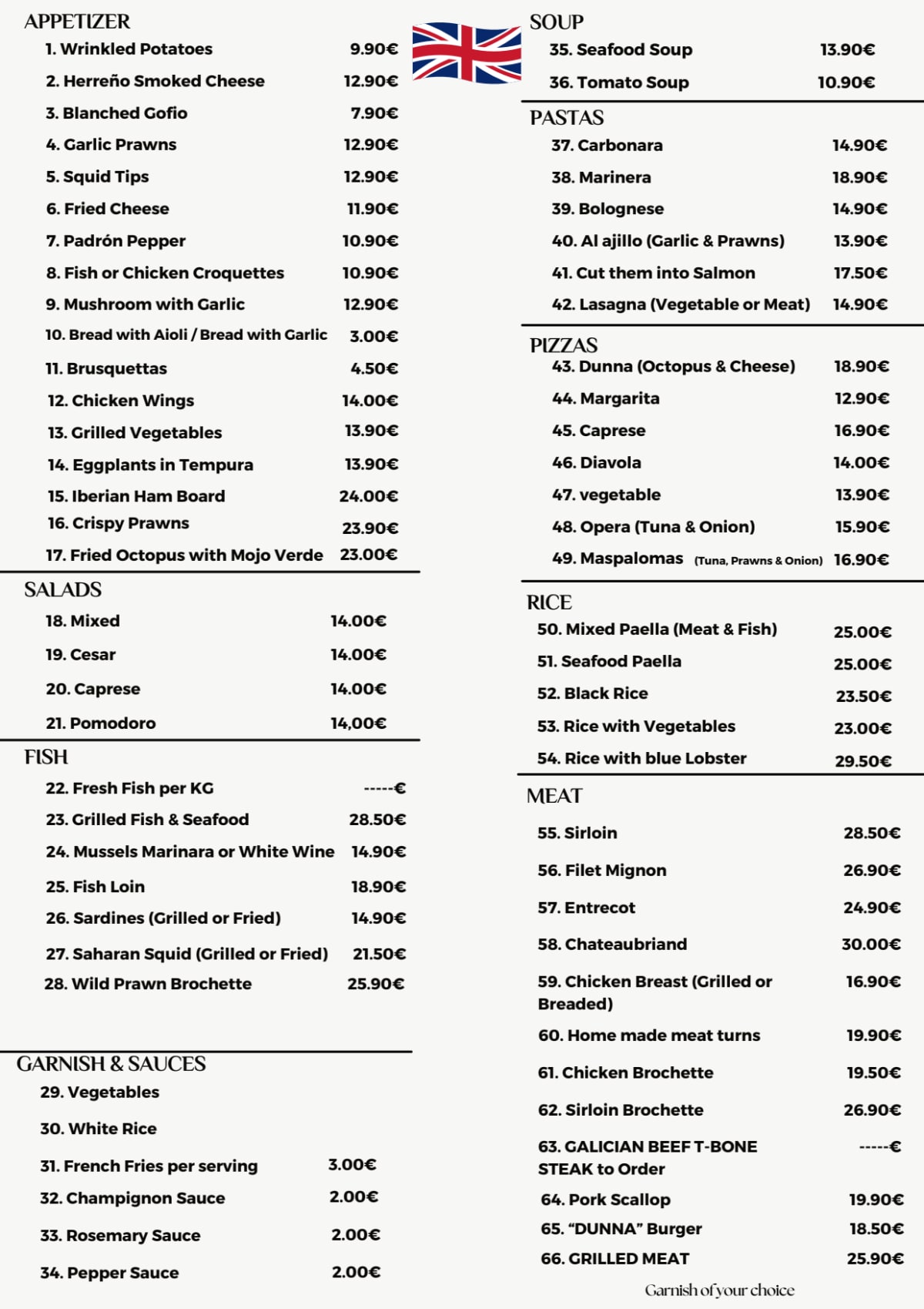 Carte et Menus 2024 - Dunna à Maspalomas | TheFork
