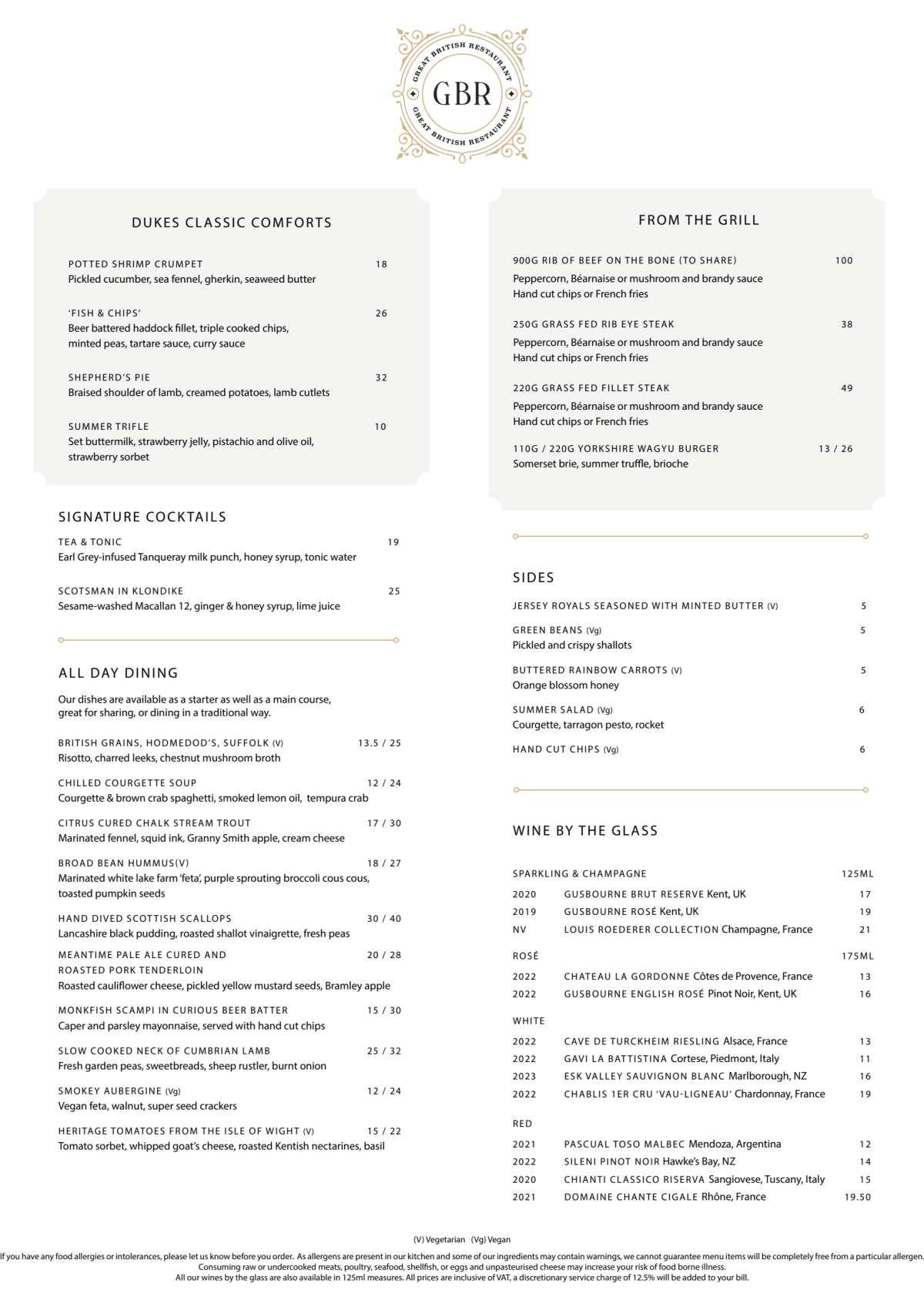 Menus 2024 - Great British Restaurant at DUKES London in London | TheFork