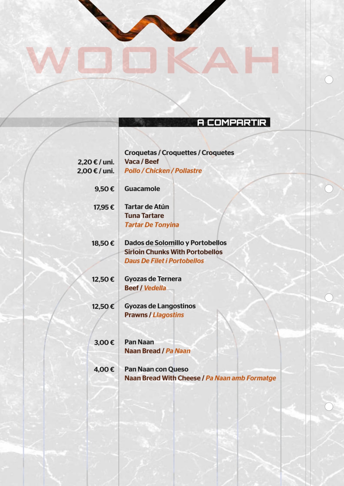 Menus 2024 - Wookah Shisha Lounge in Barcelona | TheFork