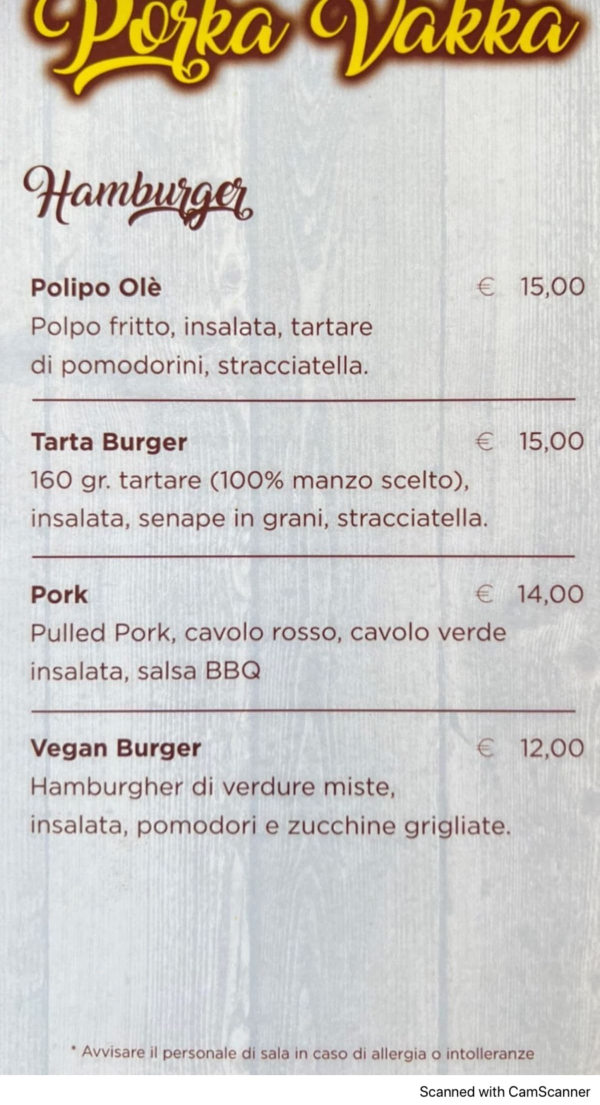 Menù completo e carta 2024 - PORKA VAKKA a Fino Mornasco | TheFork