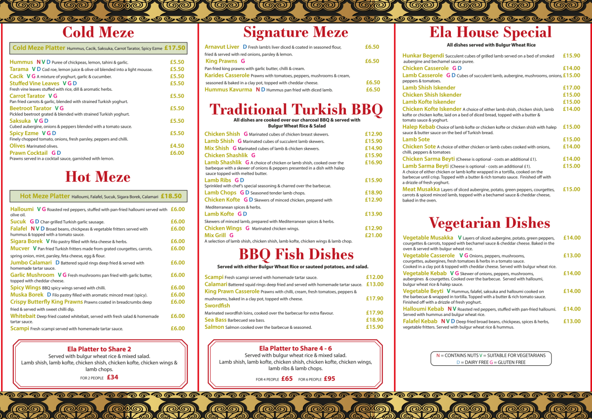 Menù completo e carta 2024 - Ela Turkish Restaurant a Stowmarket | TheFork