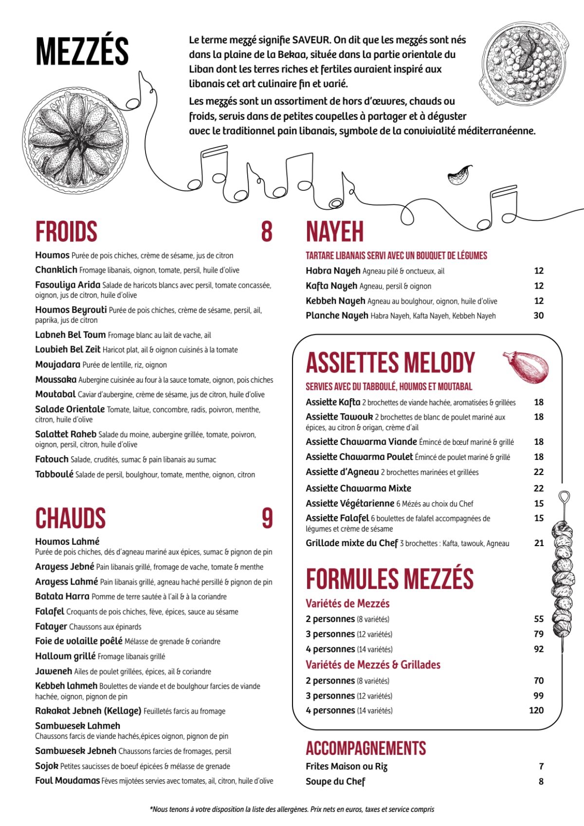 Carte et Menus 2024 - Mélody Café - Restaurant Libanais à Paris | TheFork