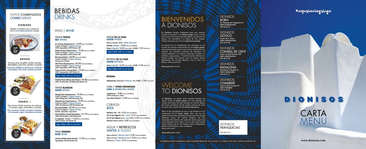 Carte et Menus 2024 - Dionisos Eixample à Barcelone | TheFork