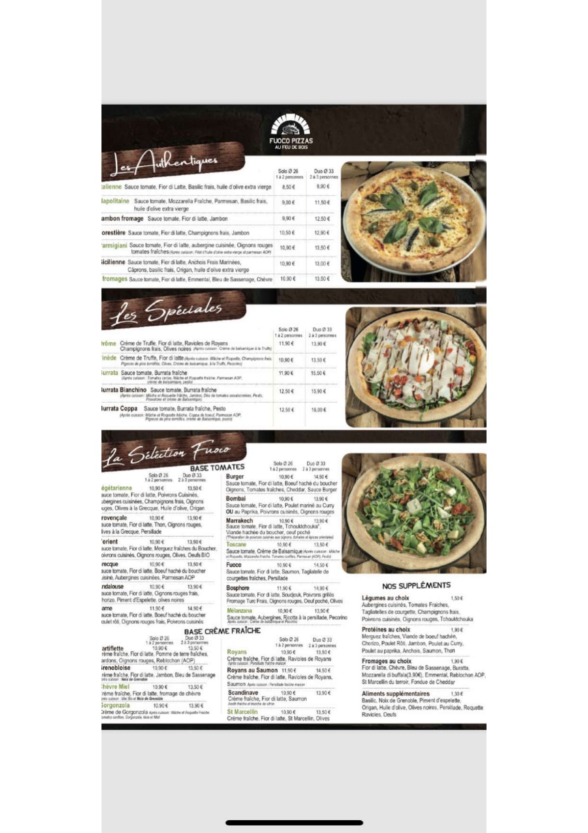 Carte et Menus 2024 - FUOCO PIZZAS Saint Martin d'Hères à Saint-Martin ...