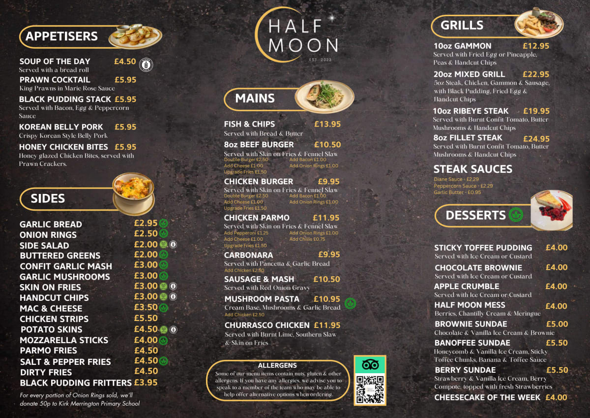 Carte et Menus 2024 - The Half Moon à Spennymoor | TheFork