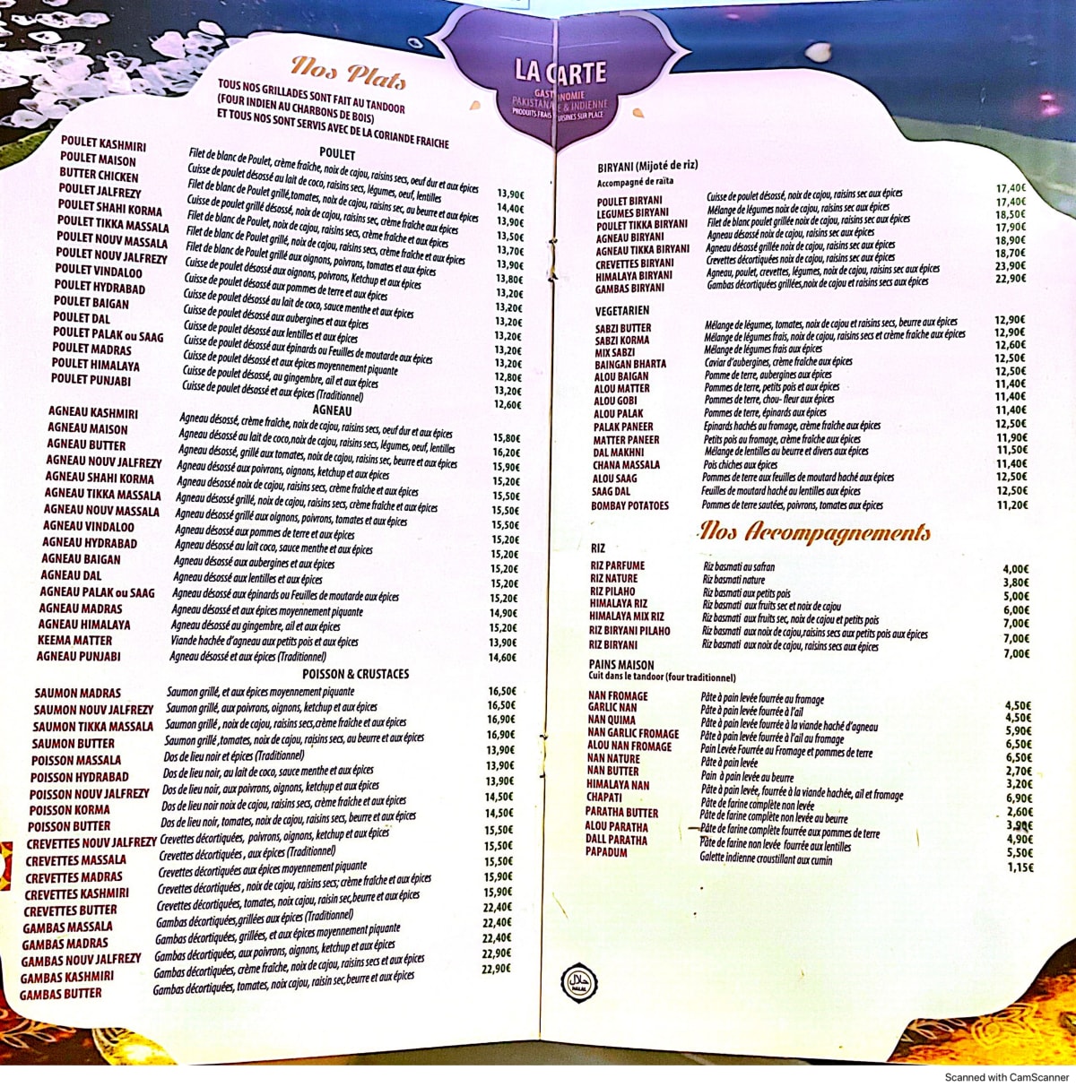 Carte et Menus 2024 - Au Palais de l'Himalaya à Paris | TheFork