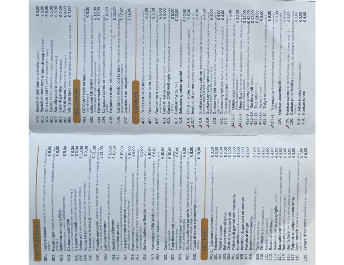 Speisekarte 2024 – Sushi Origami in Ligni – TheFork