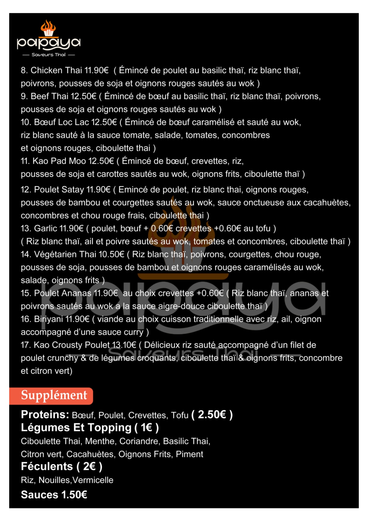 Carte et Menus 2024 - Papaya Saveurs Thai à Toulouse | TheFork