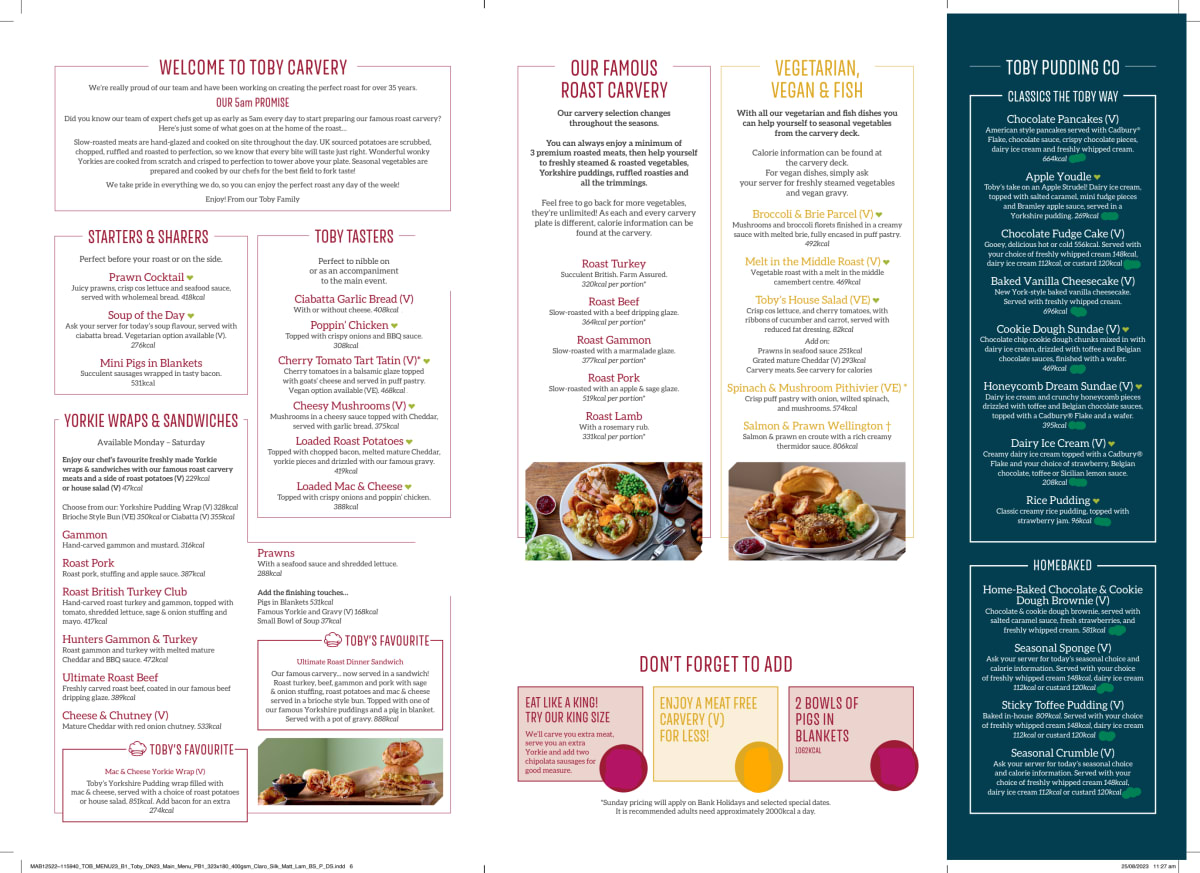 Carte et Menus 2024 - Toby Carvery - Whitewebbs House à Enfield | TheFork