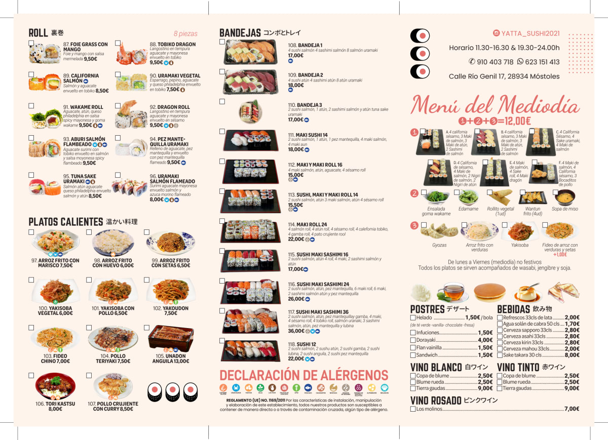 Menu 2024 - Yatta Sushi Bar in Móstoles | TheFork