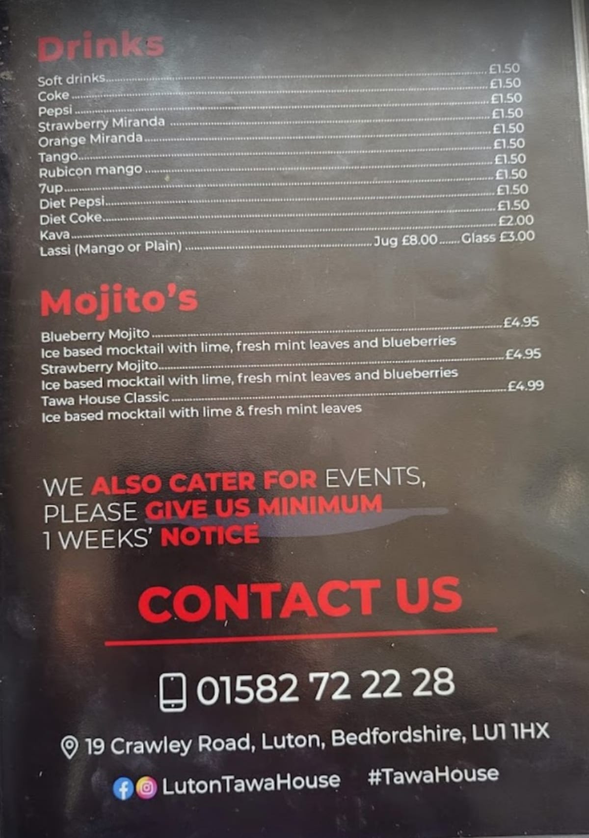 Carta y menù 2024 Actualizados - Tawa House en Luton | TheFork