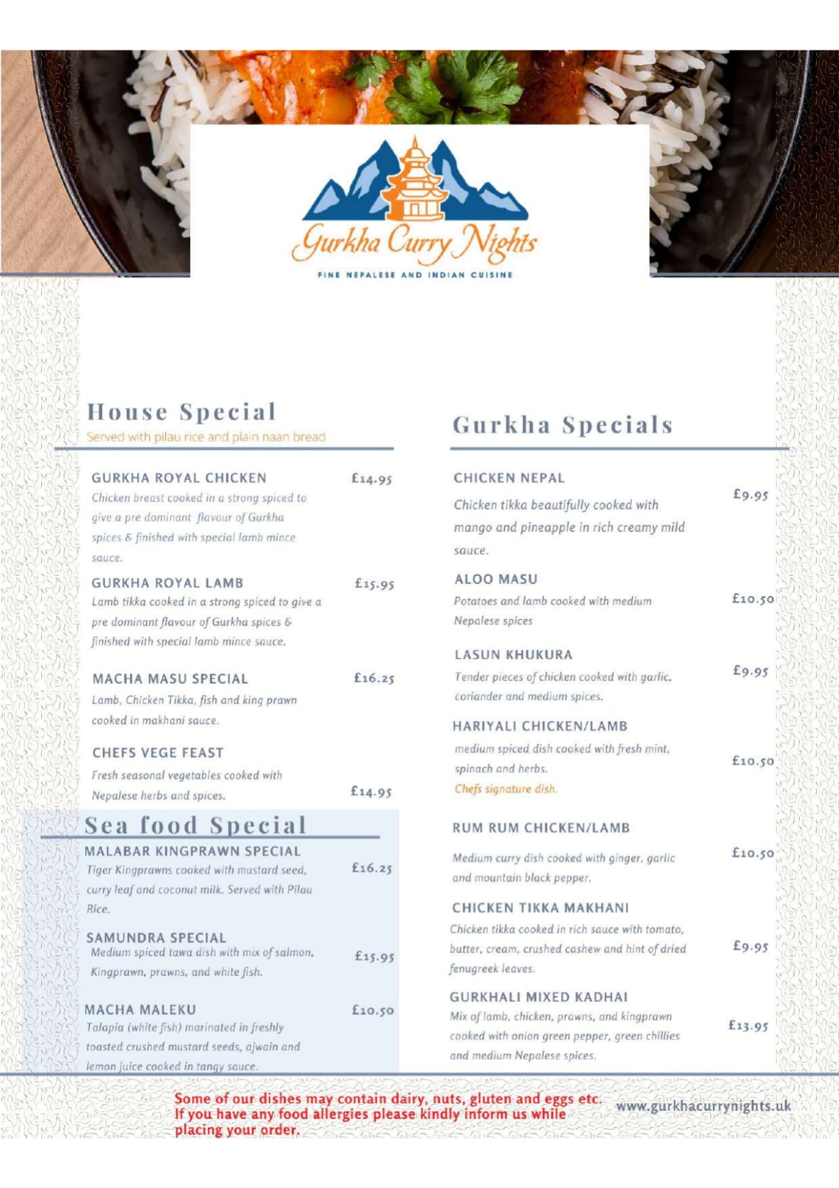 Menus 2024 - Gurkha Curry Nights in Nottingham | TheFork