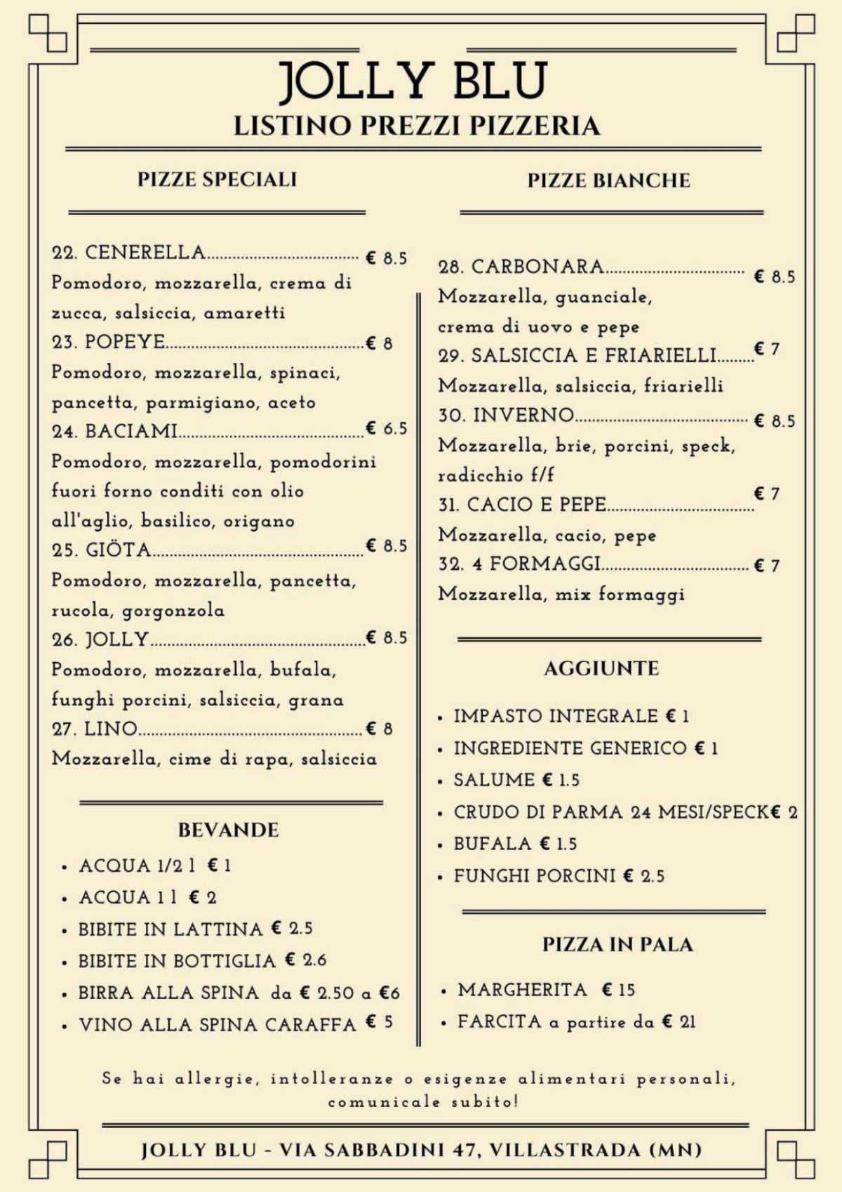 Carte et Menus 2024 - Jolly Blu à Villastrada | TheFork