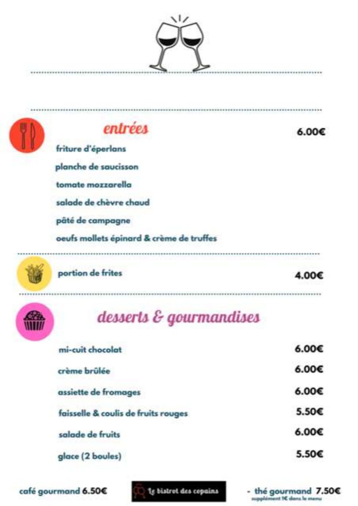 Carte et Menus 2024 - Le Bistrot des Copains à Colombes | TheFork