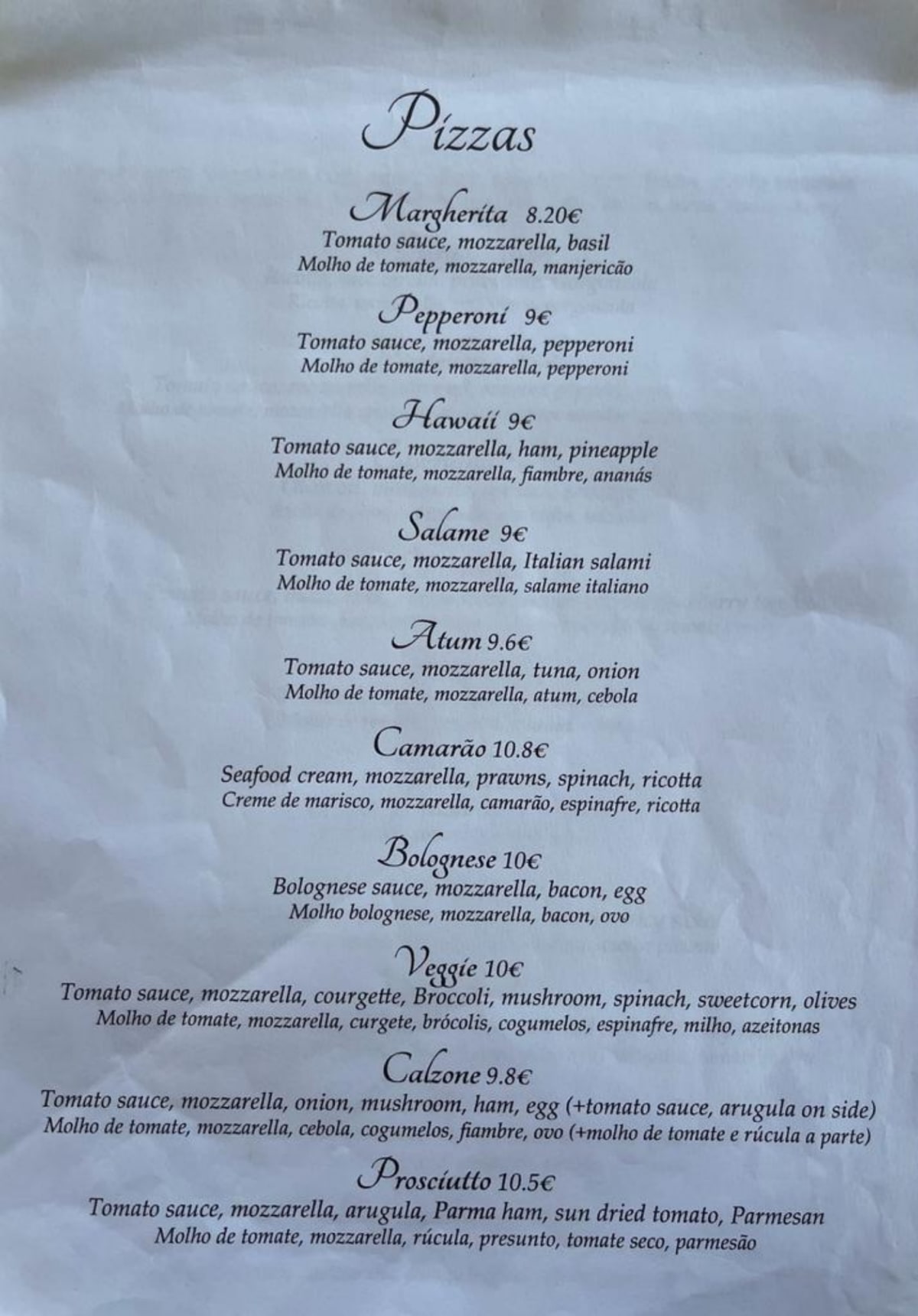 Menu 2024 - Rubini's Pizzaria in Luz | TheFork