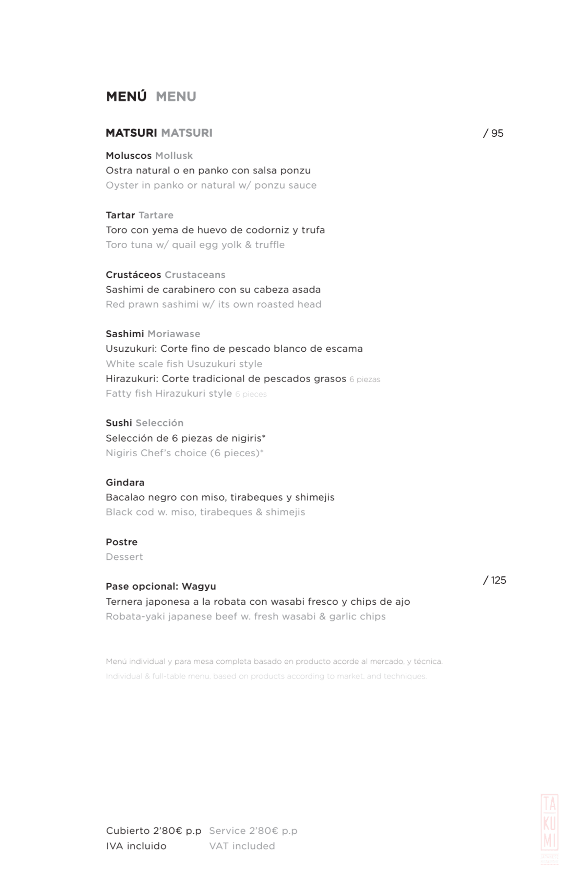 Carte et Menus 2024 - Ta-kumi Marbella à Marbella | TheFork