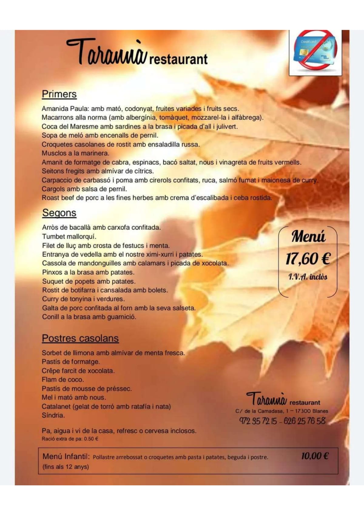 Carte et Menus 2024 - Taranna à Blanes | TheFork