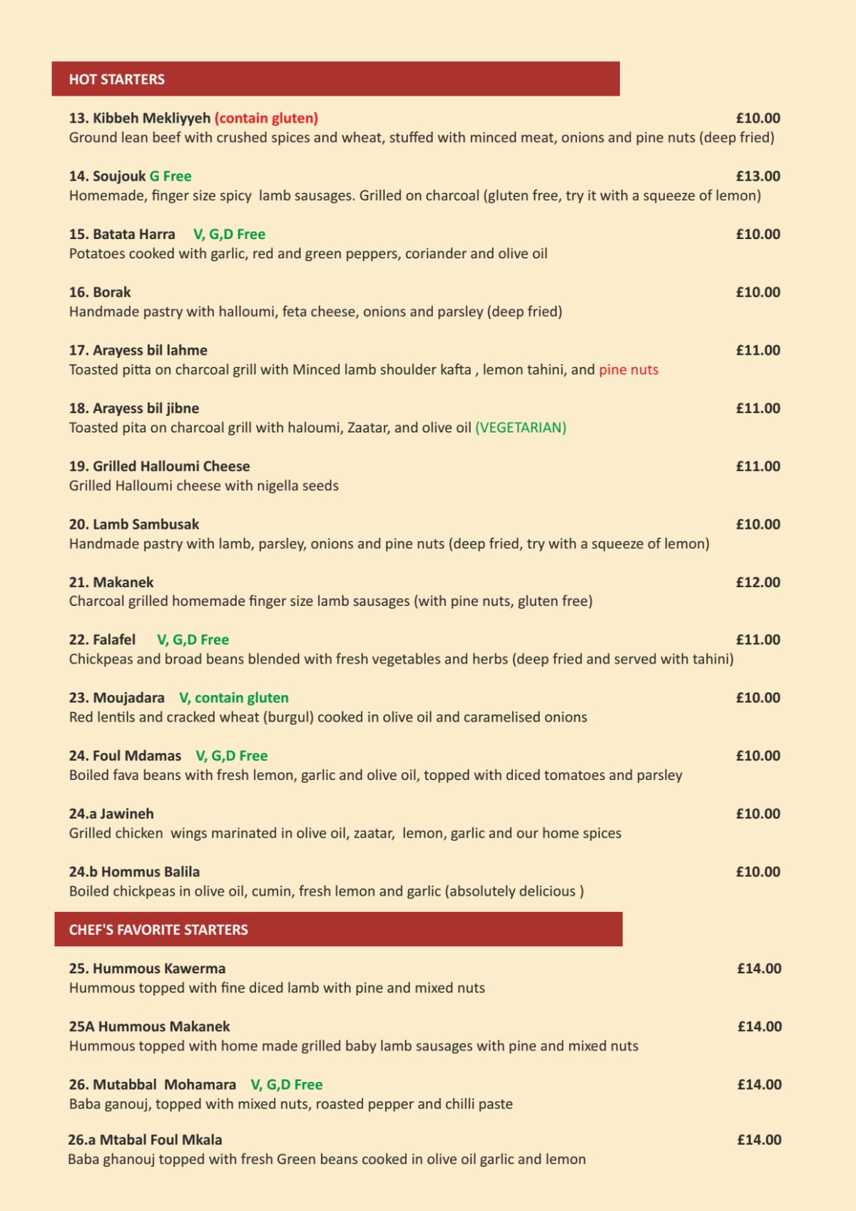 Carte et Menus 2024 - Fairuz à Londres | TheFork