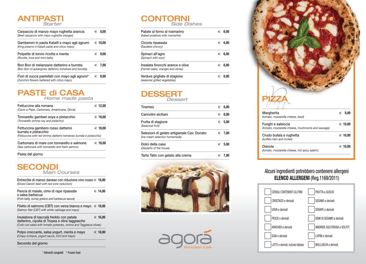 Menu 2022 - Agorà Restaurant and Bar in Rome | TheFork