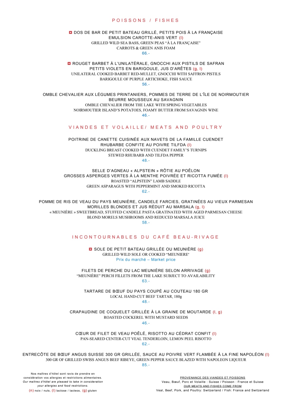 Menu 2023 - Café Beau-Rivage in Lausanne | TheFork