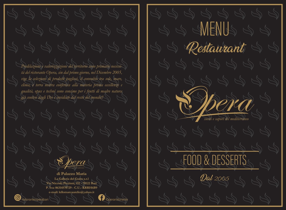 Menù completo e carta 2023 - Opera a Bari | TheFork