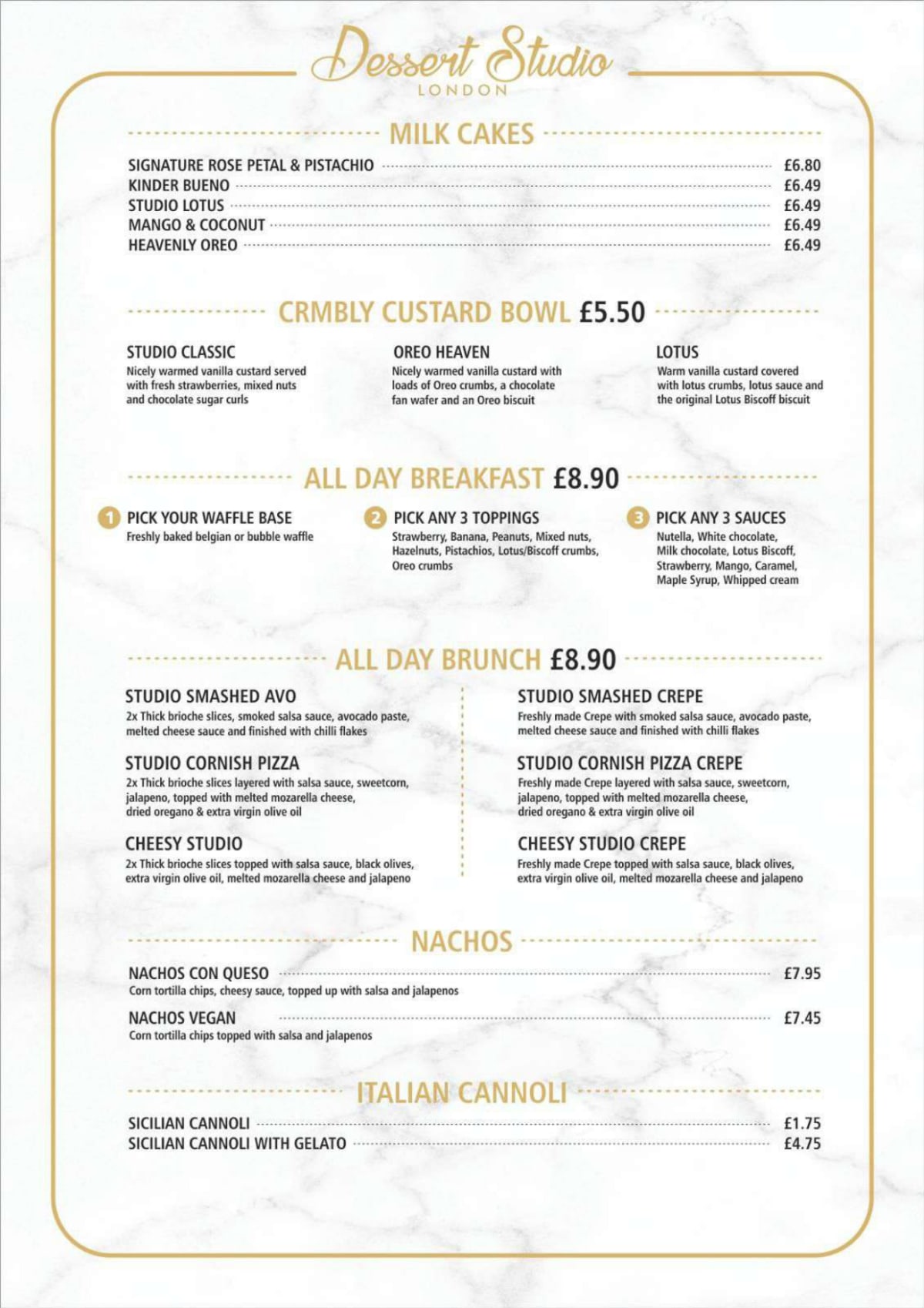 Menu 2024 - Dessert Studio in Dagenham | TheFork