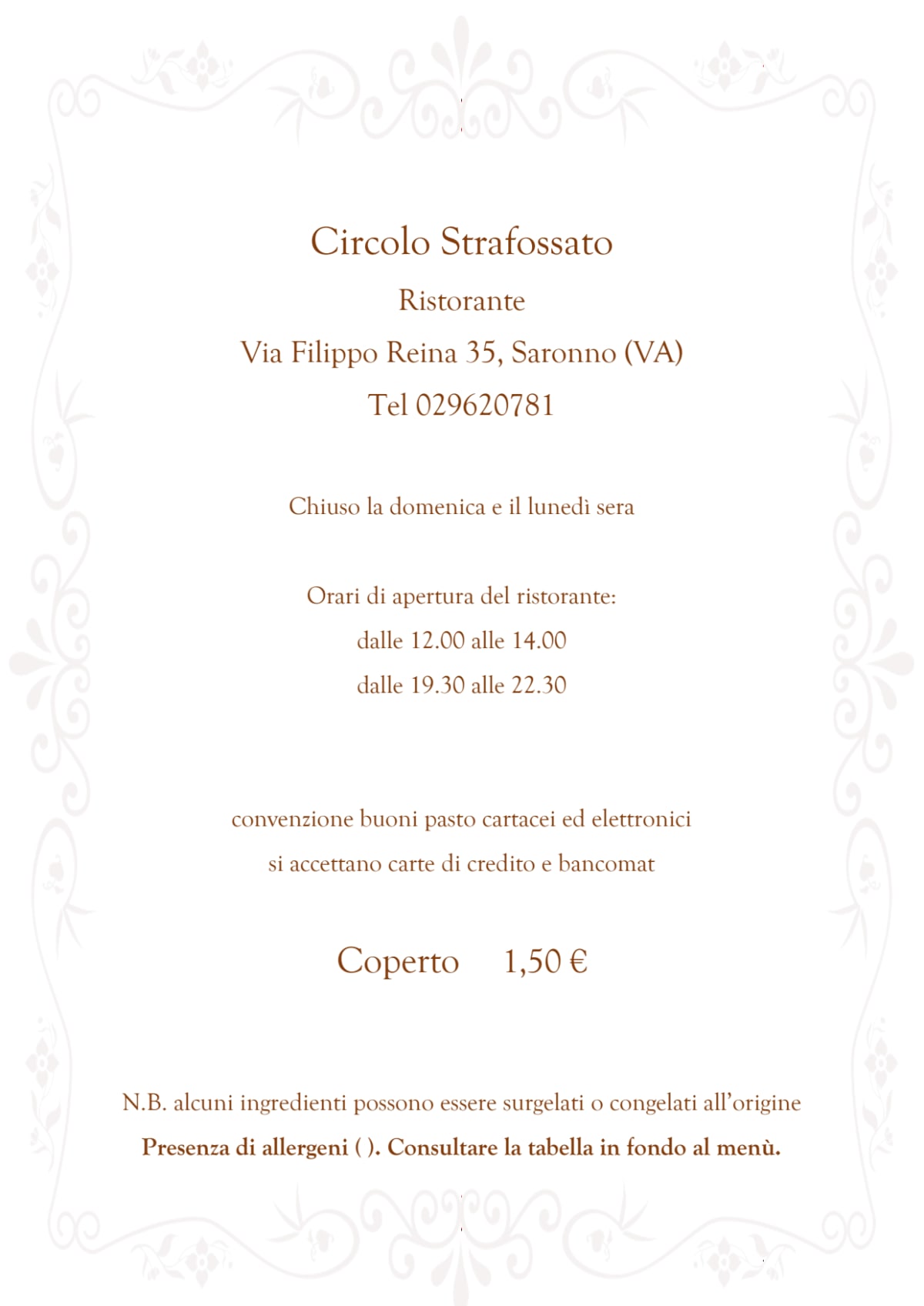 Speisekarte 2024 – Circolo Strafossato in Saronno – TheFork