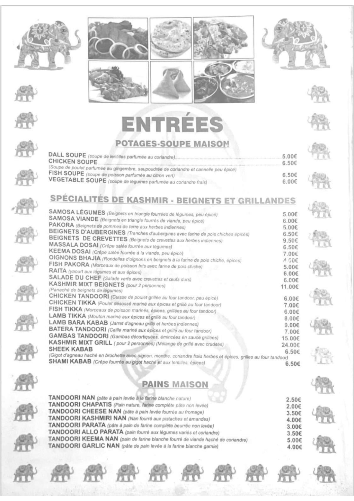 Carte et Menus 2024 - La reine du kashmir à Paris | TheFork