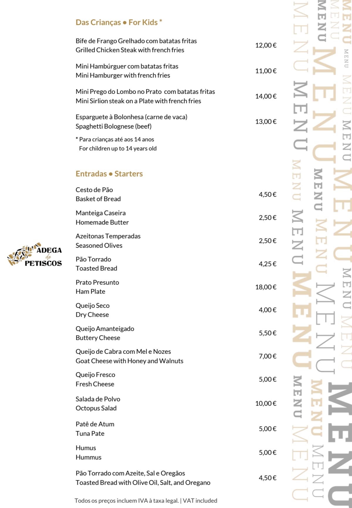 Carte et Menus 2024 - Adega de Petiscos à Comporta | TheFork