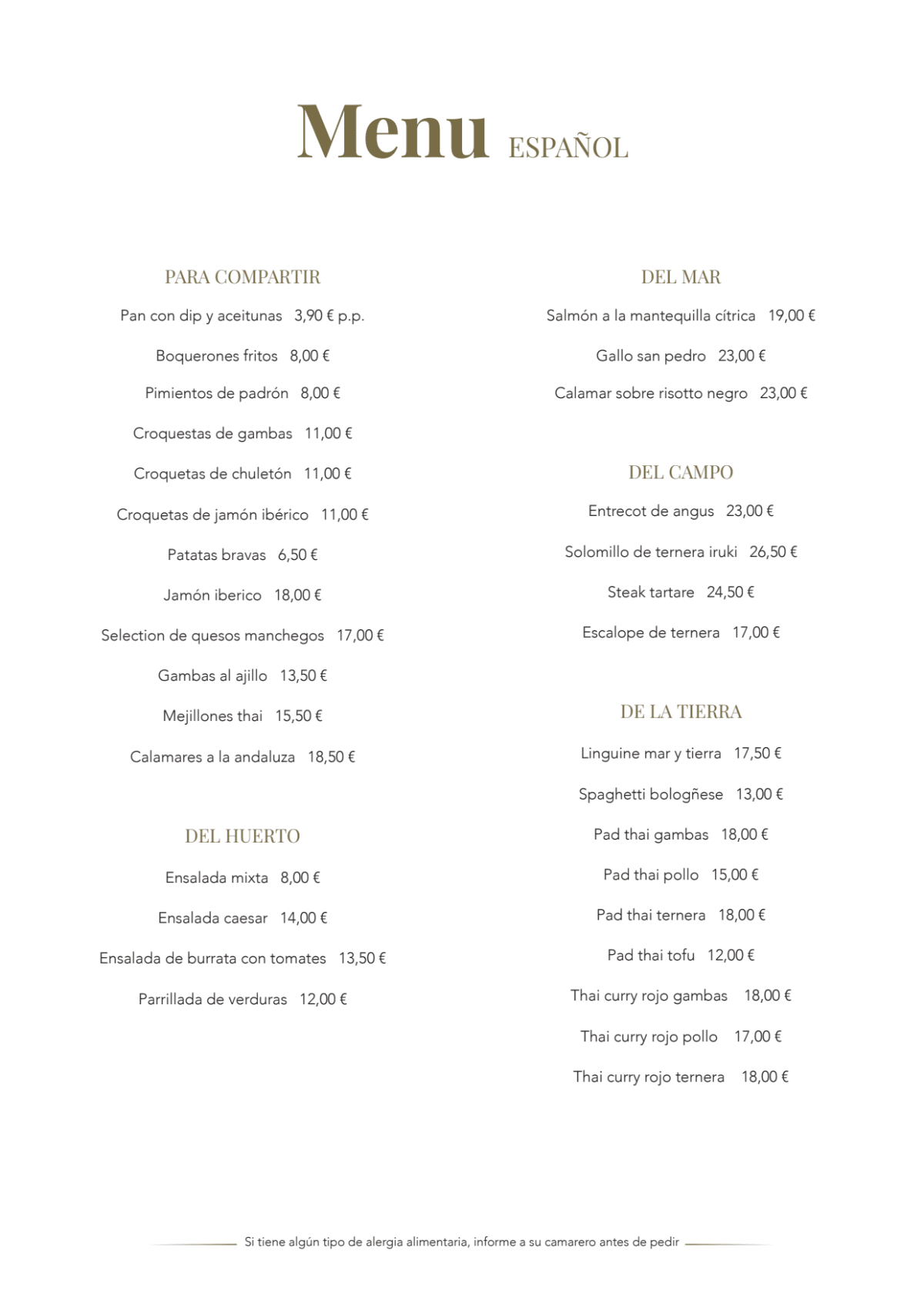 Carte et Menus 2024 - Mona's à Peguera | TheFork