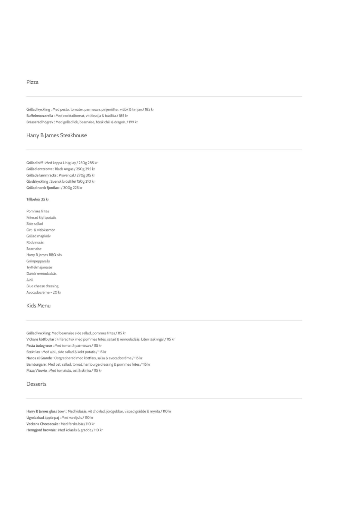 Carte et Menus 2024 - Harry B James à Stockholm | TheFork