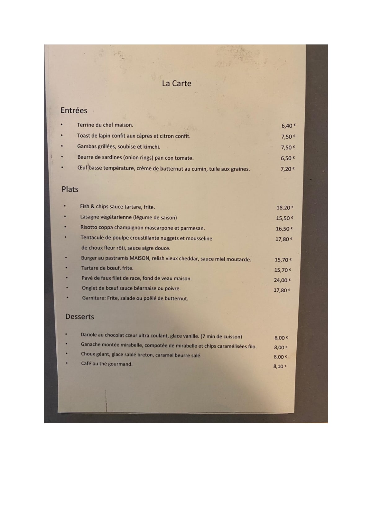 Carte et Menus 2024 - Chez Maurice à Nantes | TheFork