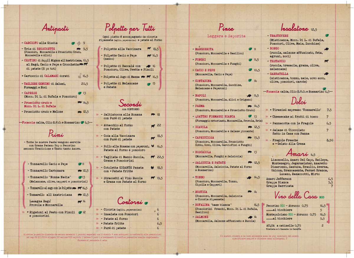 Menu 2024 - Tonnarello San Pietro in Rome | TheFork