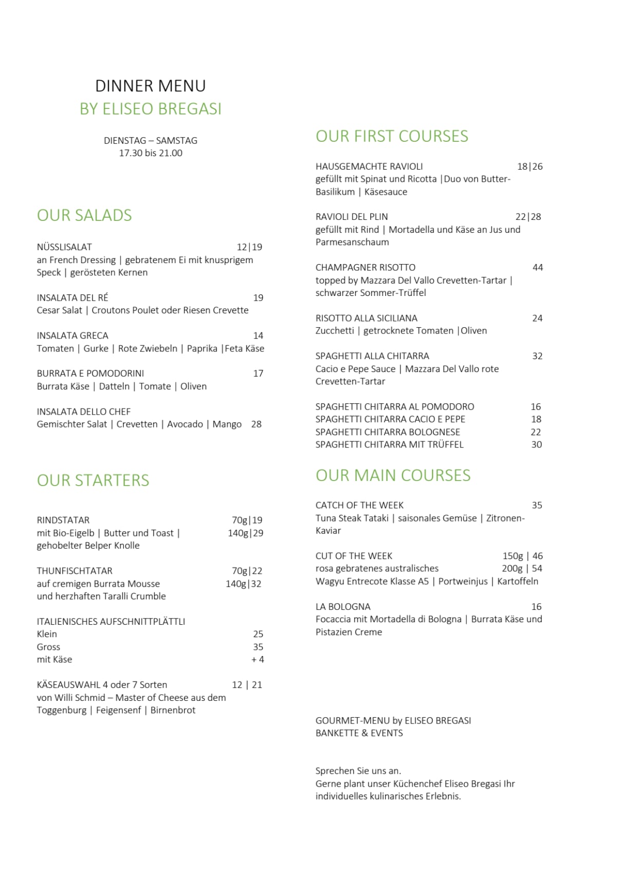 Menus 2024 - Lifestyle Golf in Chur | TheFork