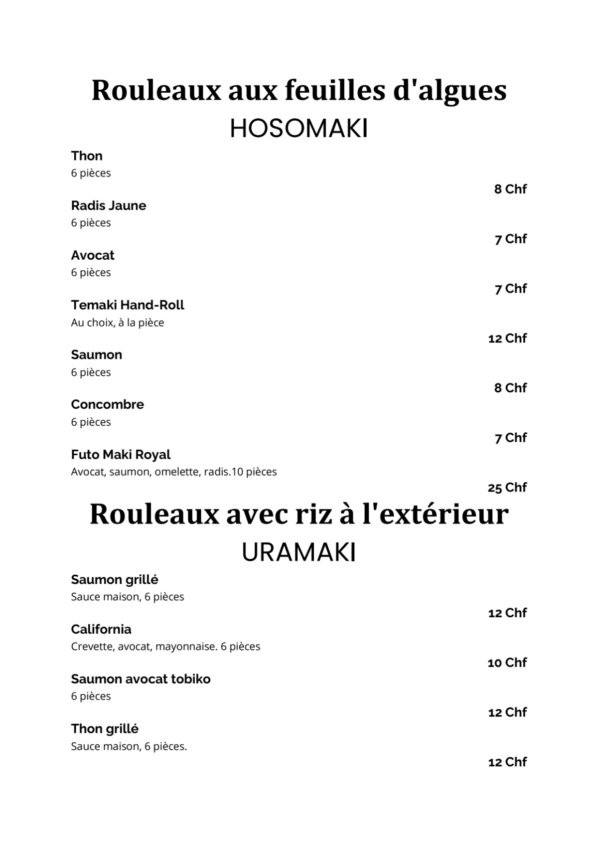Carte et Menus 2024 - Shogun à Genève | TheFork