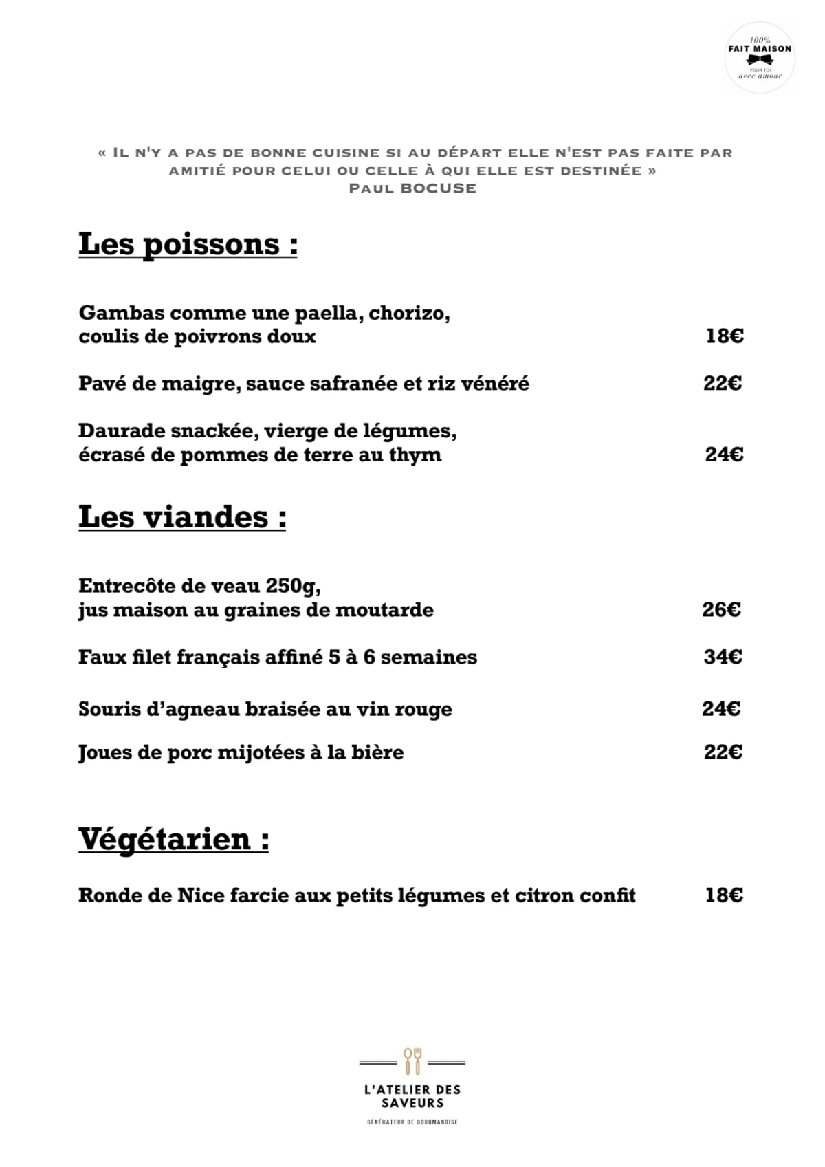 Carte et Menus 2023 - L'Atelier des Saveurs à Lyon | TheFork