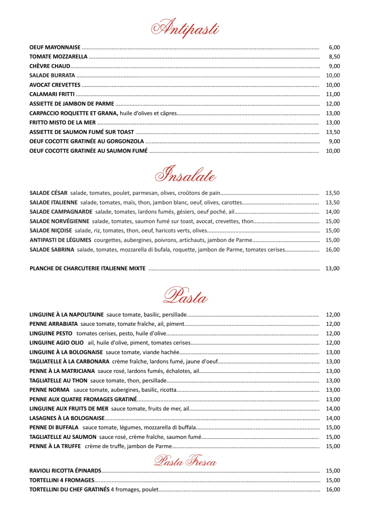 Carte et Menus 2024 - La Sabrina à Orly | TheFork