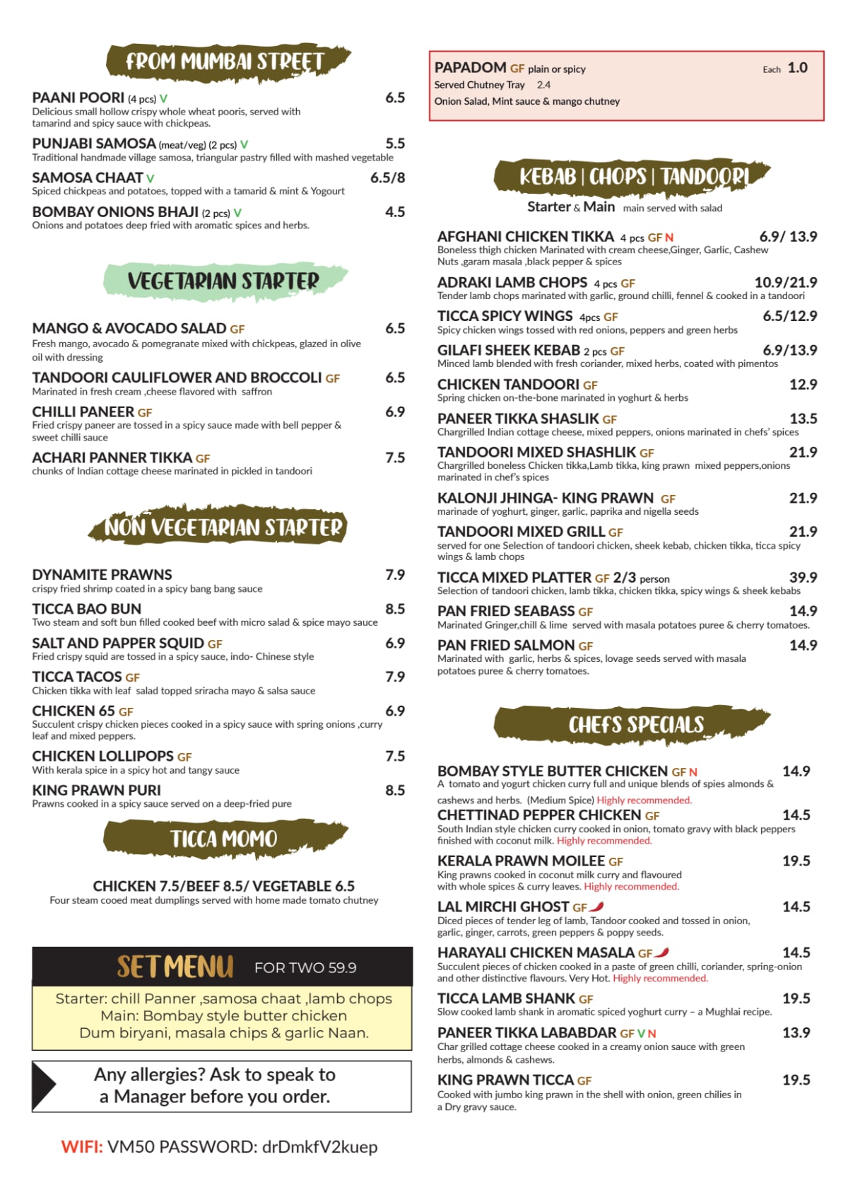 Menu 2024 - Ticca Tikka in London | TheFork