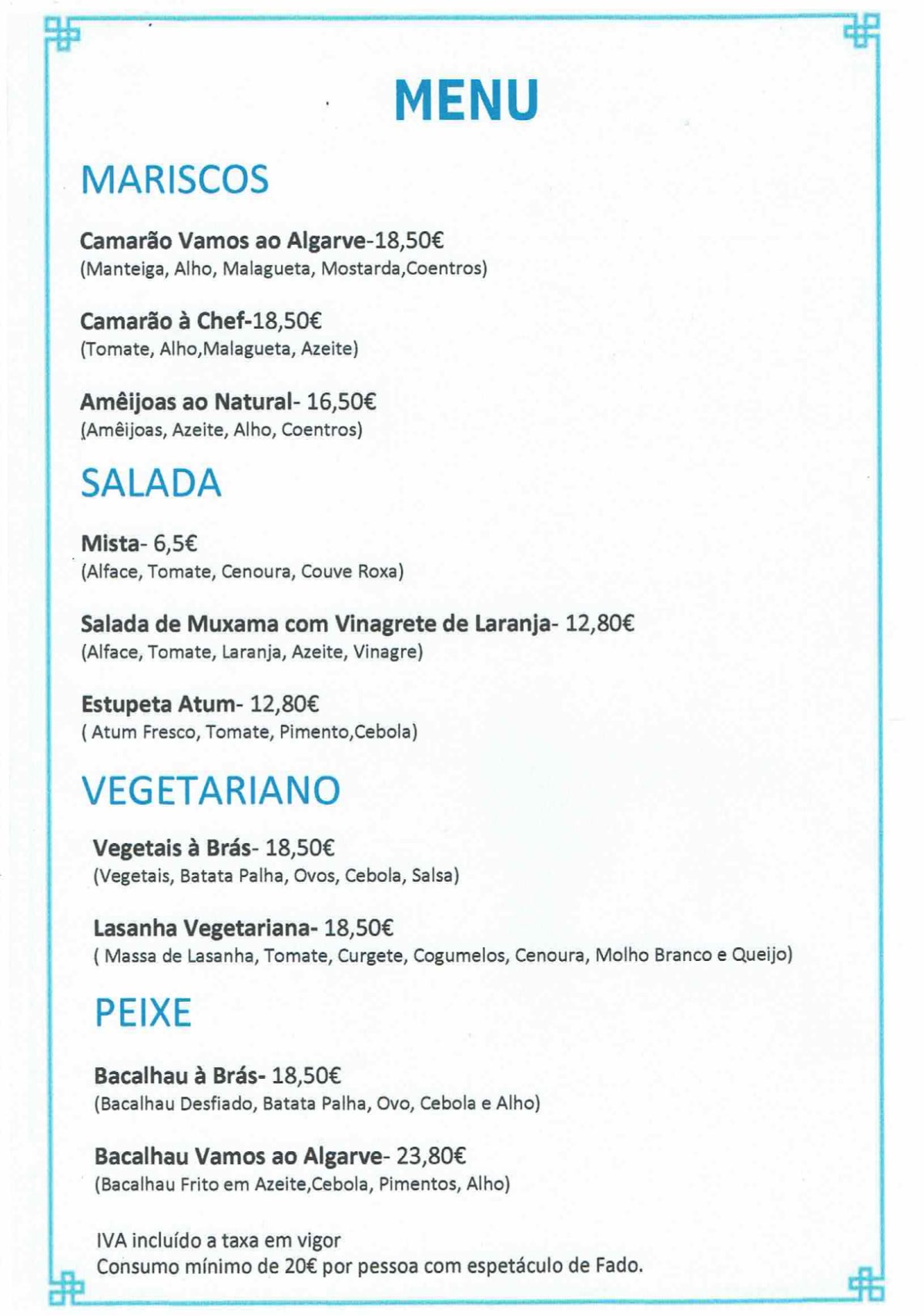 Carte et Menus 2024 - Vamos ao Algarve - Restaurante Fado à Lisbonne ...