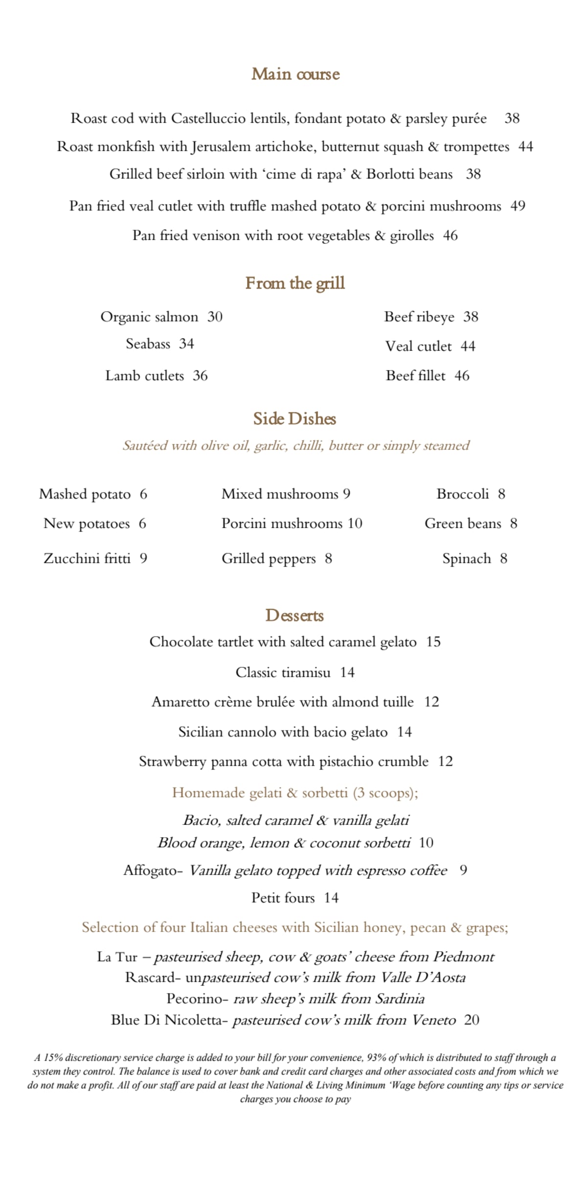 Menus 2024 - Franco's Restaurant in London | TheFork