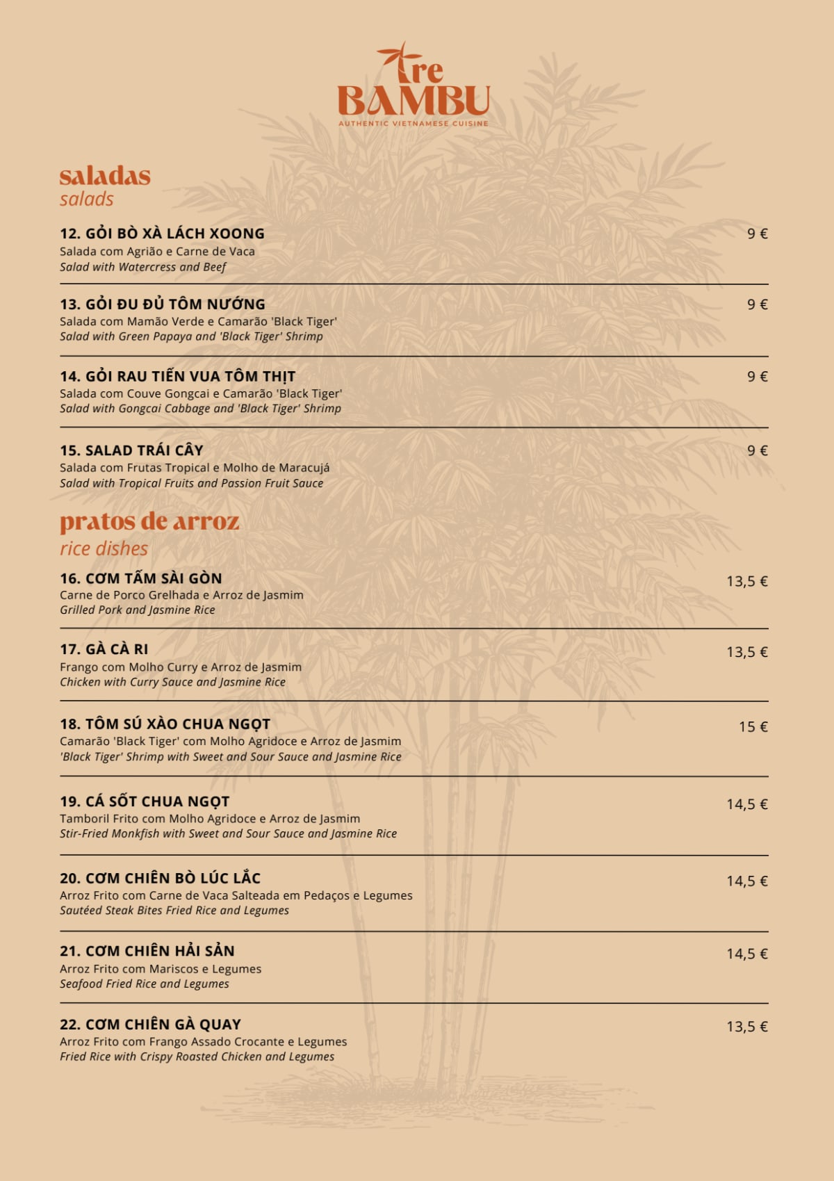 Menu 2024 - Tre Bambu - Marquês de Pombal in Lisbon | TheFork