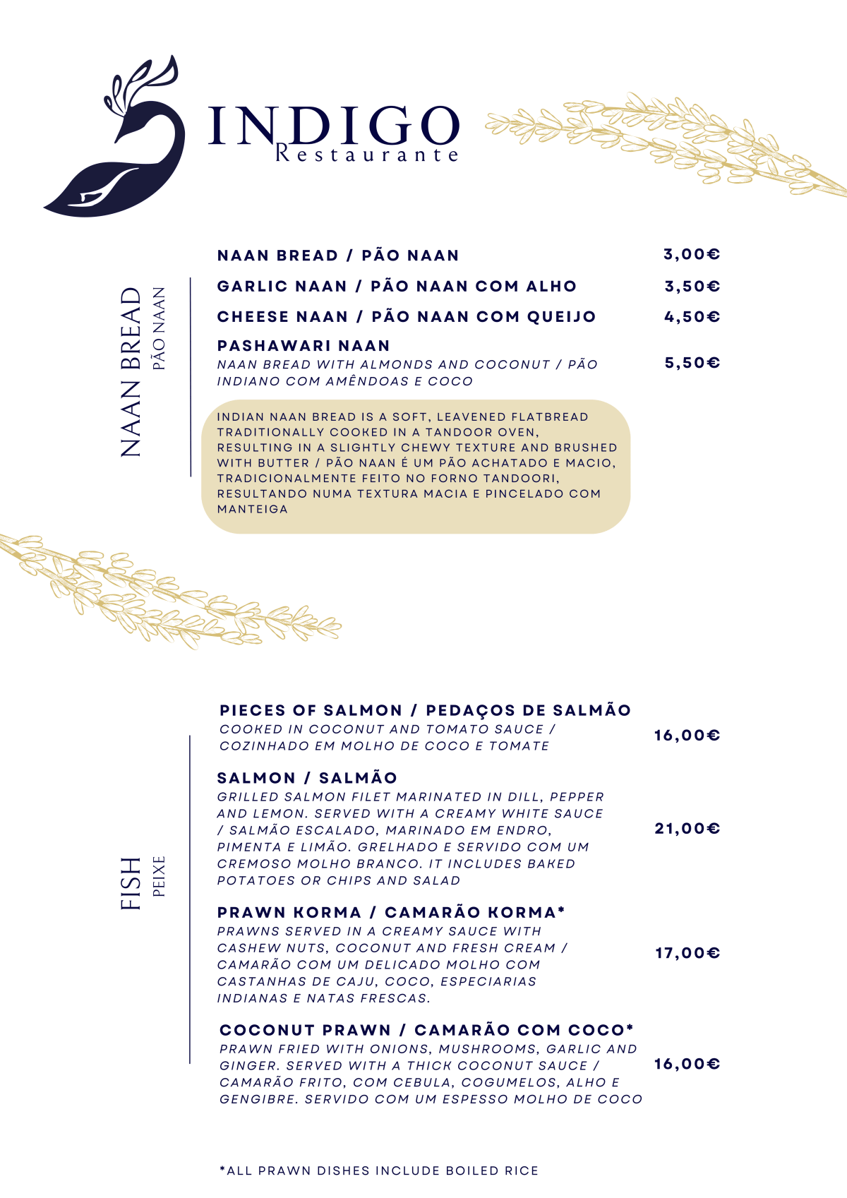 Menu 2024 - Indigo Restaurante in Ferragudo | TheFork