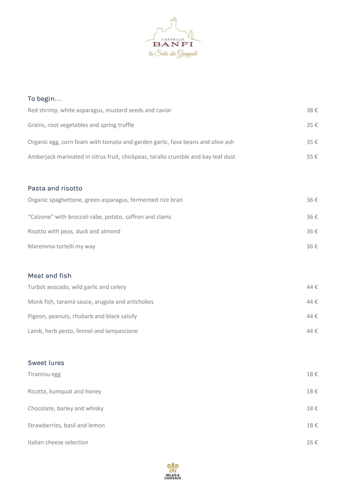 Carte et Menus 2023 - Castello Banfi - Sala dei Grappoli à Montalcino ...