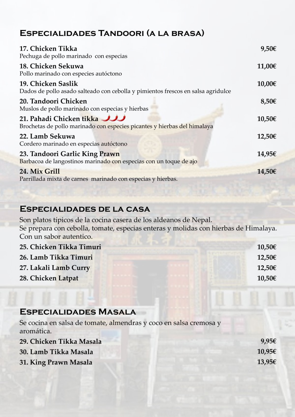 Carte et Menus 2024 - Madras Curry House à Barriada Casasnuevas | TheFork