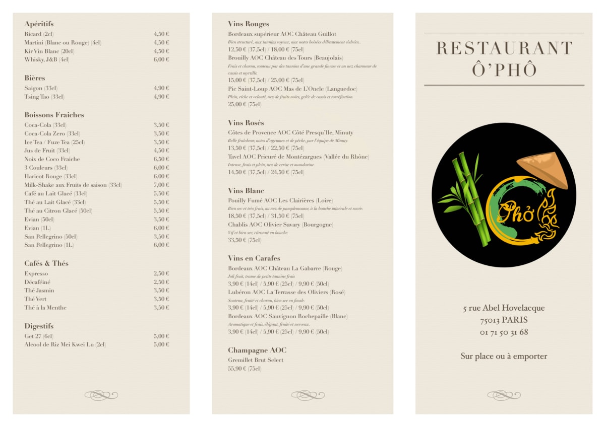 Carte et Menus 2024 - O'pho à Paris | TheFork