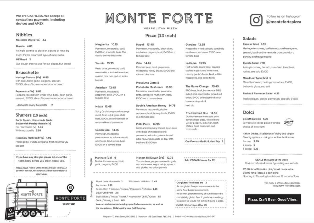 Menus 2024 - Monte Forte - Horsham in Horsham | TheFork