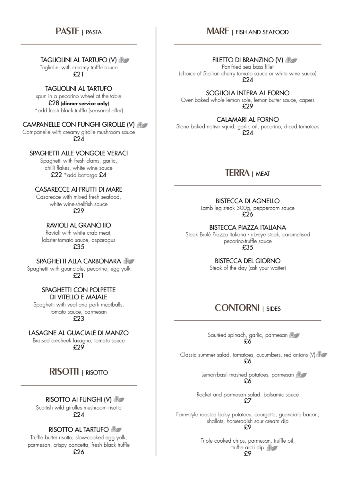 Menù completo e carta 2022 - Piazza Italiana a Londra | TheFork