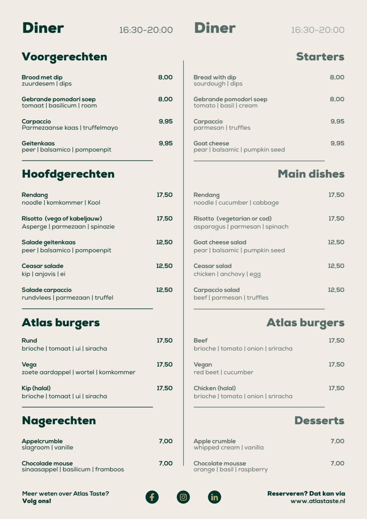 Menu 2024 - Atlas Taste in Amsterdam | TheFork