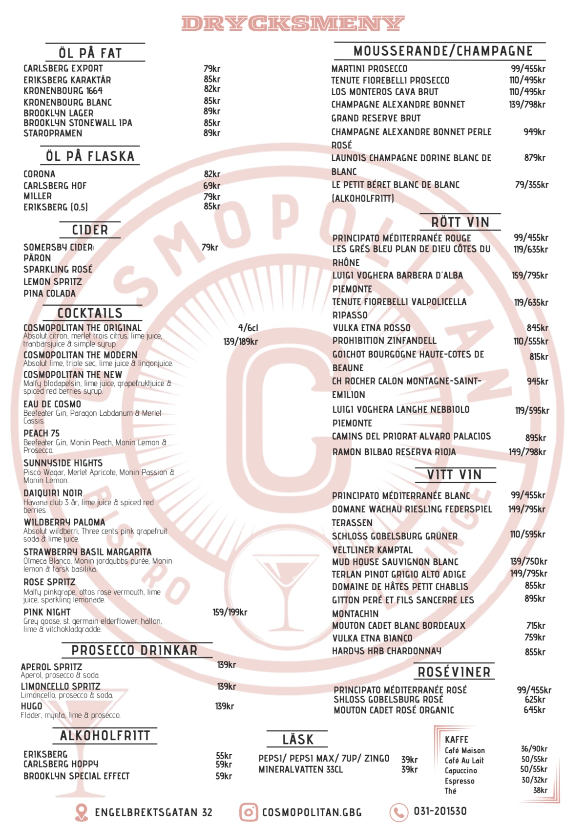 Carte et Menus 2024 - Cosmopolitan à Göteborg | TheFork